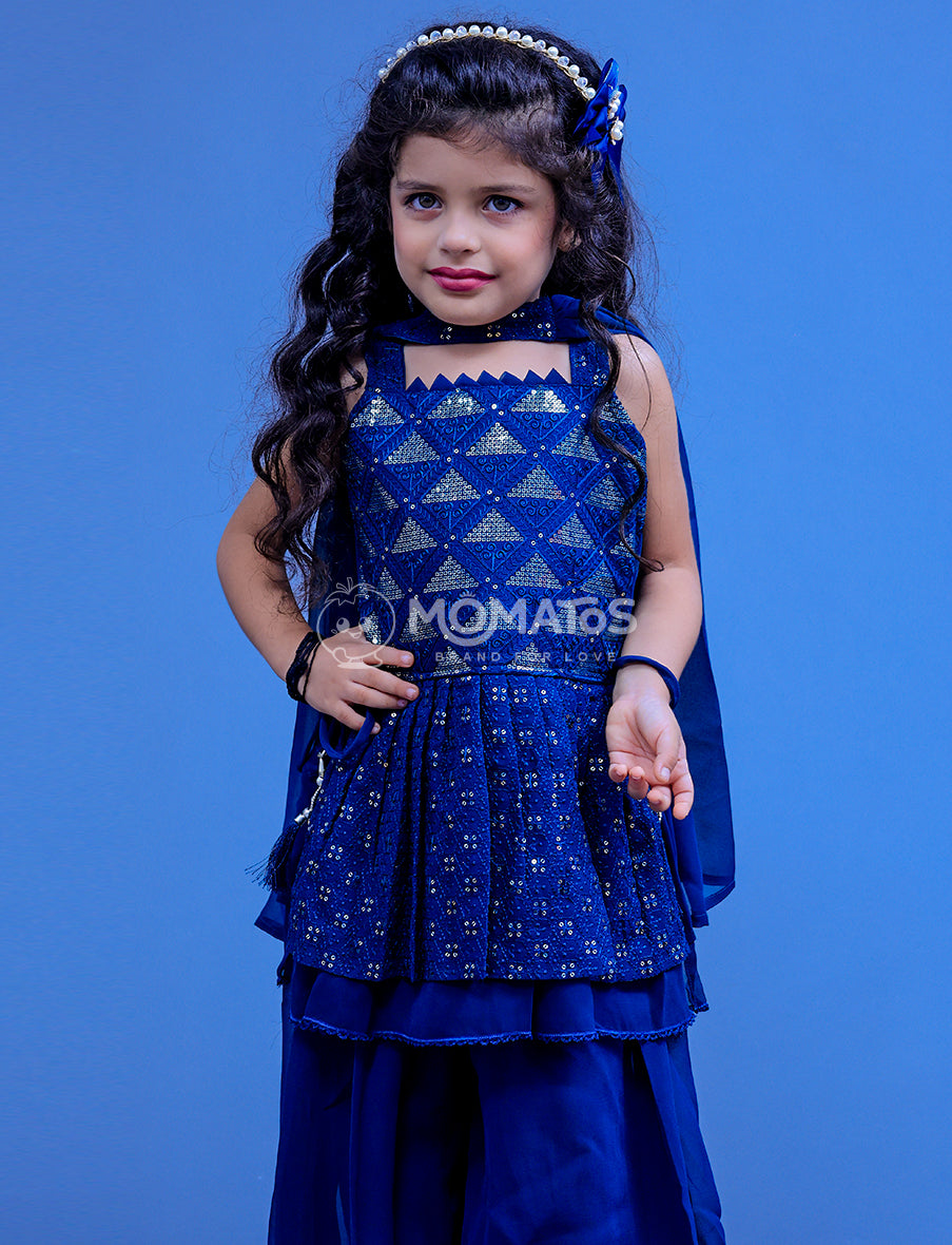 Navy Blue Color Plazo Set For Girl – Momatos