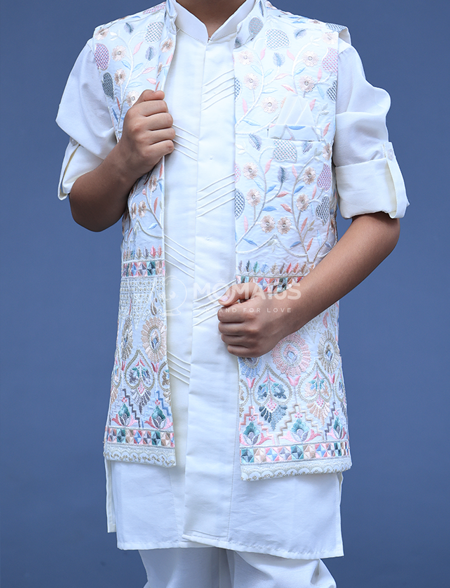 Cream 3pc Kurta Payjama For Boy – Momatos