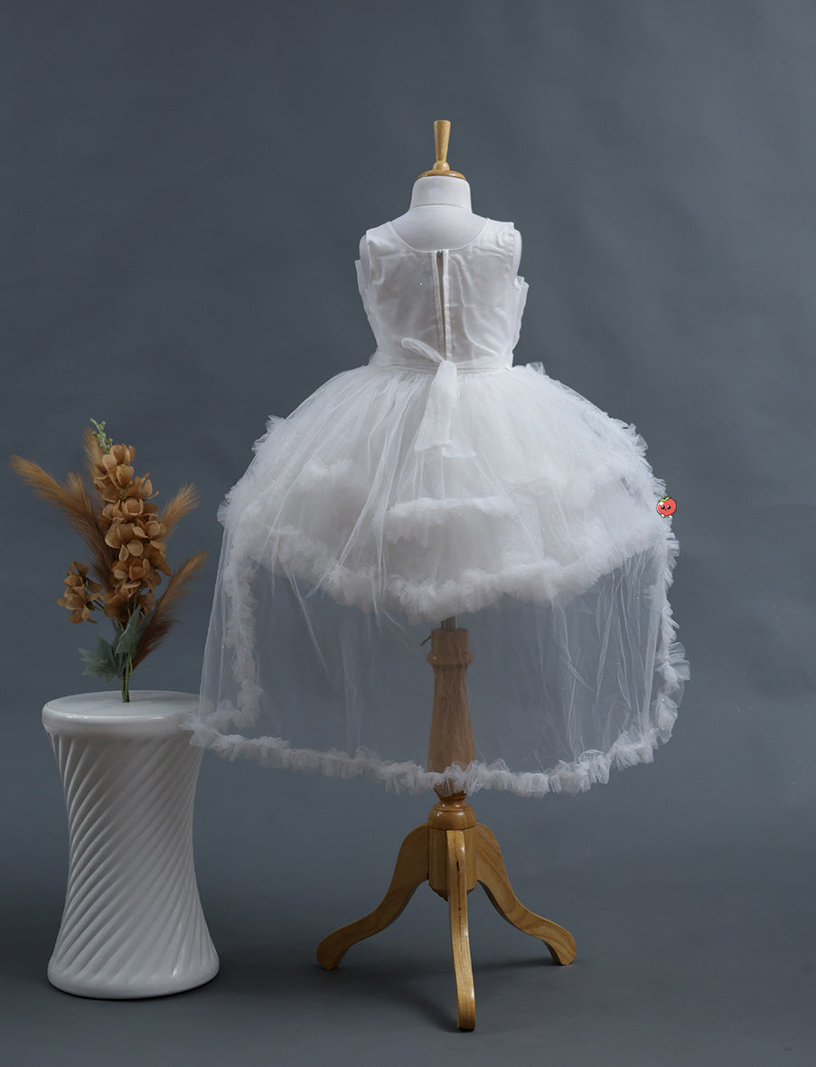 White Sleeveless Tulle Dress with Floral Accent – Momatos